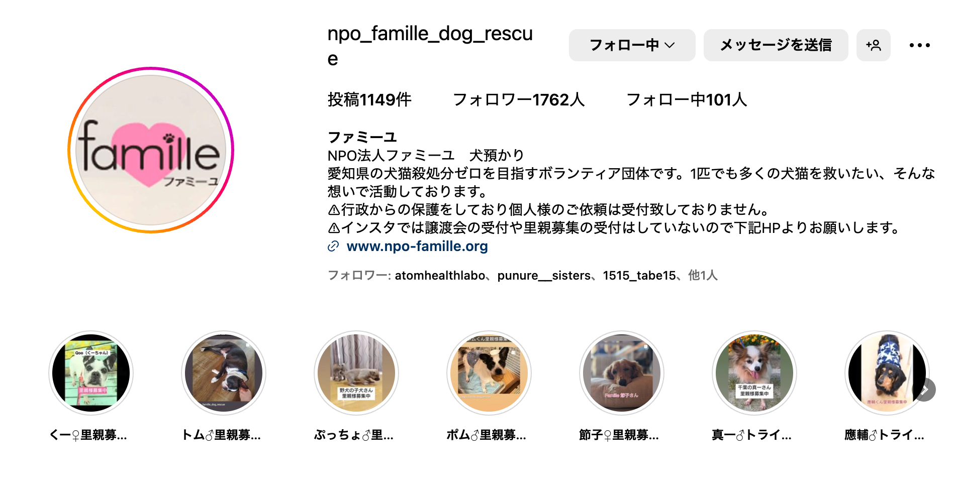 公式犬預かりインスタグラムのお知らせ | famille